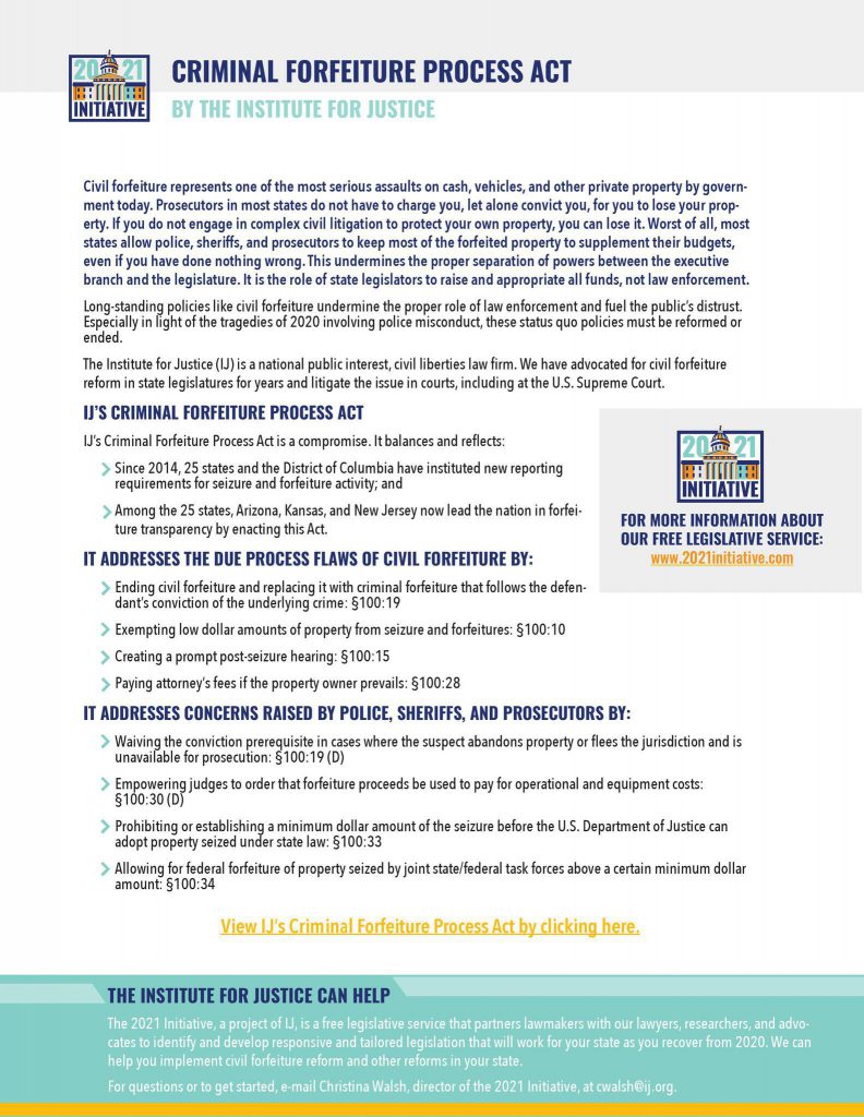 Criminal Forfeiture Process Act - Institute for Justice